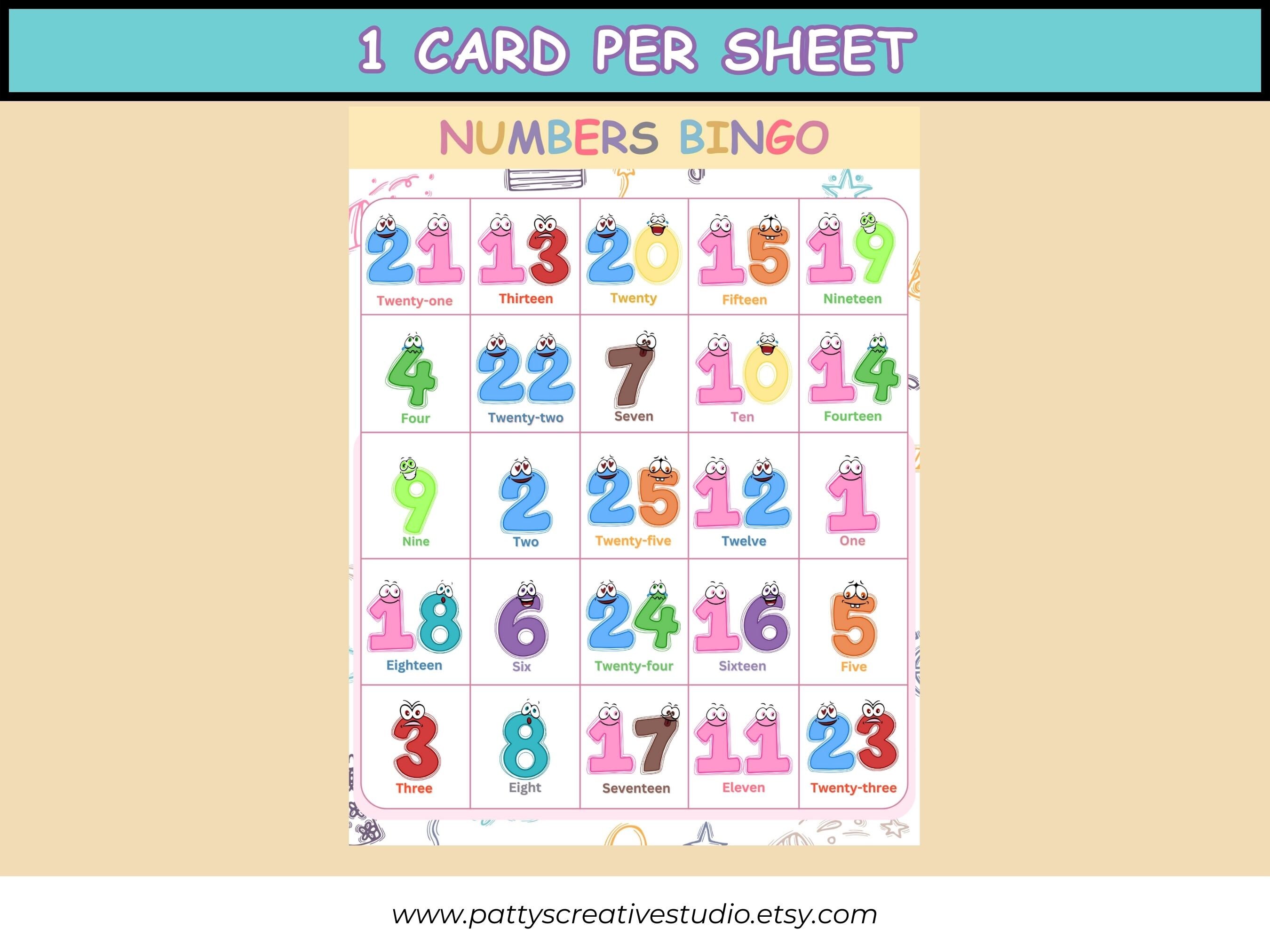 Kids Numbers Bingo Game Cards Summer Game Activity Bingo Cards Numbers ...