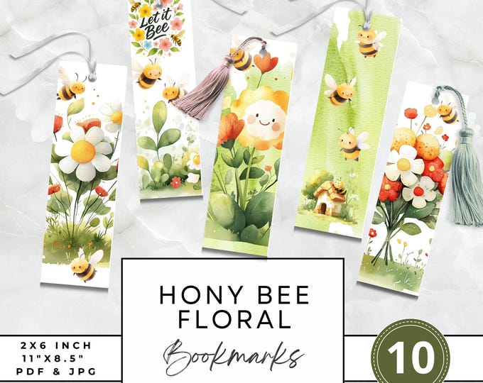 Bees Bookmark Printable, Digital Bee Bookmark, Book Lovers Designs ...
