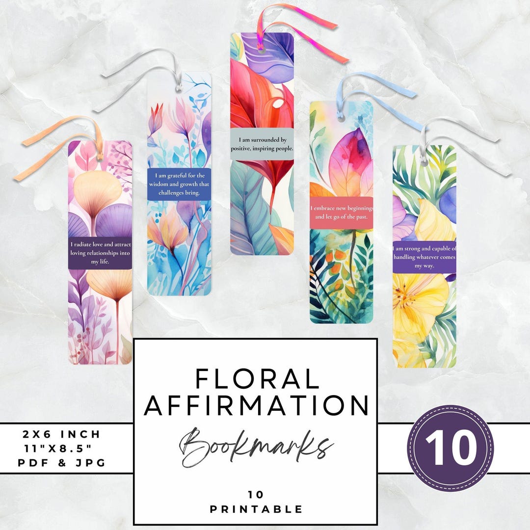 Floral Affirmation Bookmarks Printable Set of 10 Book Lovers Digital ...