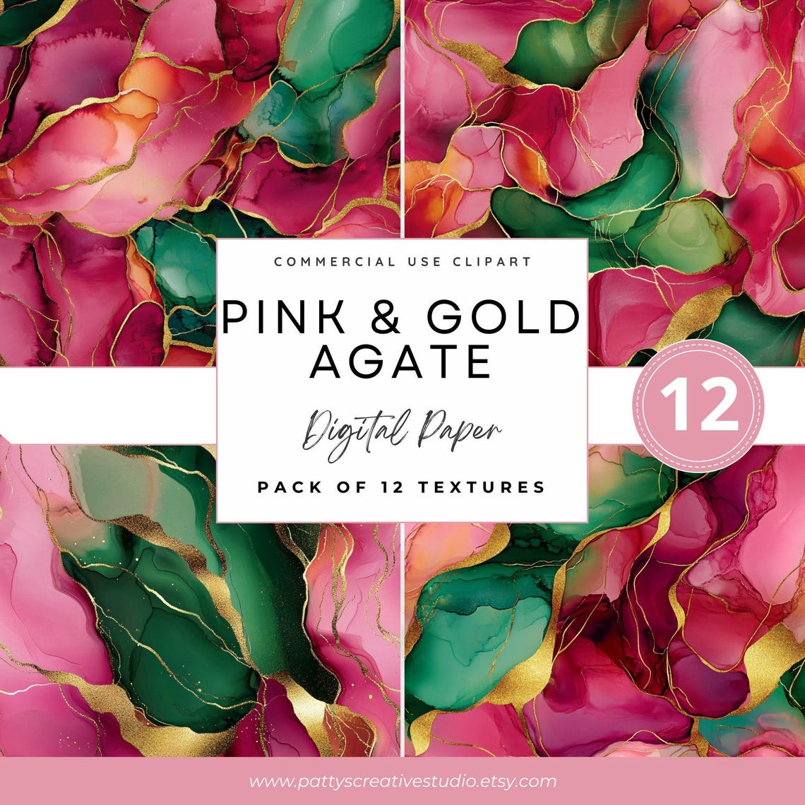 Pink & Gold Agate Digital Paper, Printable Scrapbook Texture (12"x12 ...