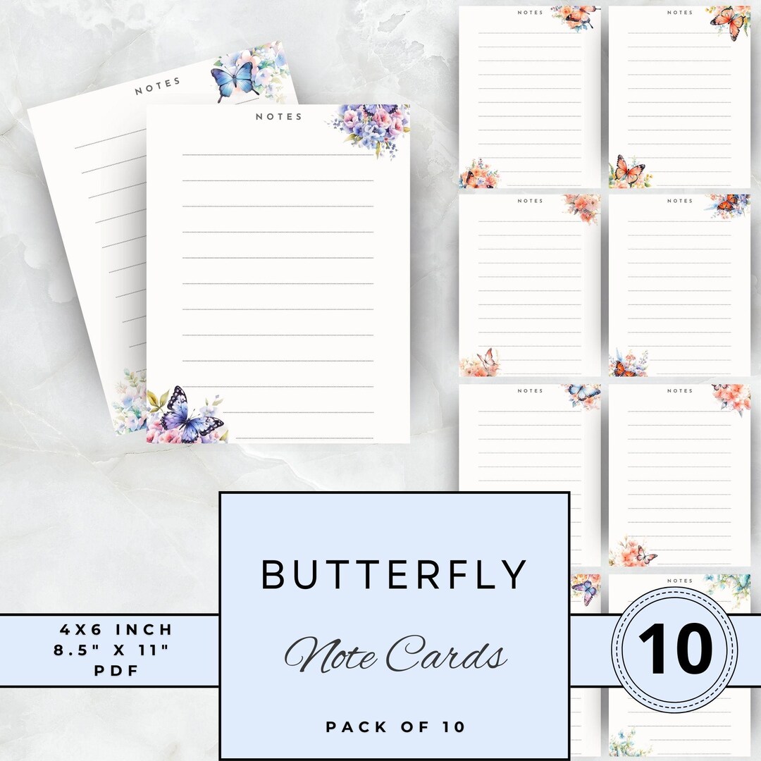 Butterflies Floral Notecards Printable Set of 10 Digital Note Cards ...
