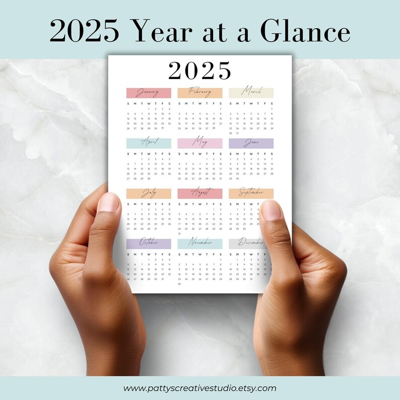 2025 S-S Yearly Calendar Pastel Color Calendar Planner Printable ...