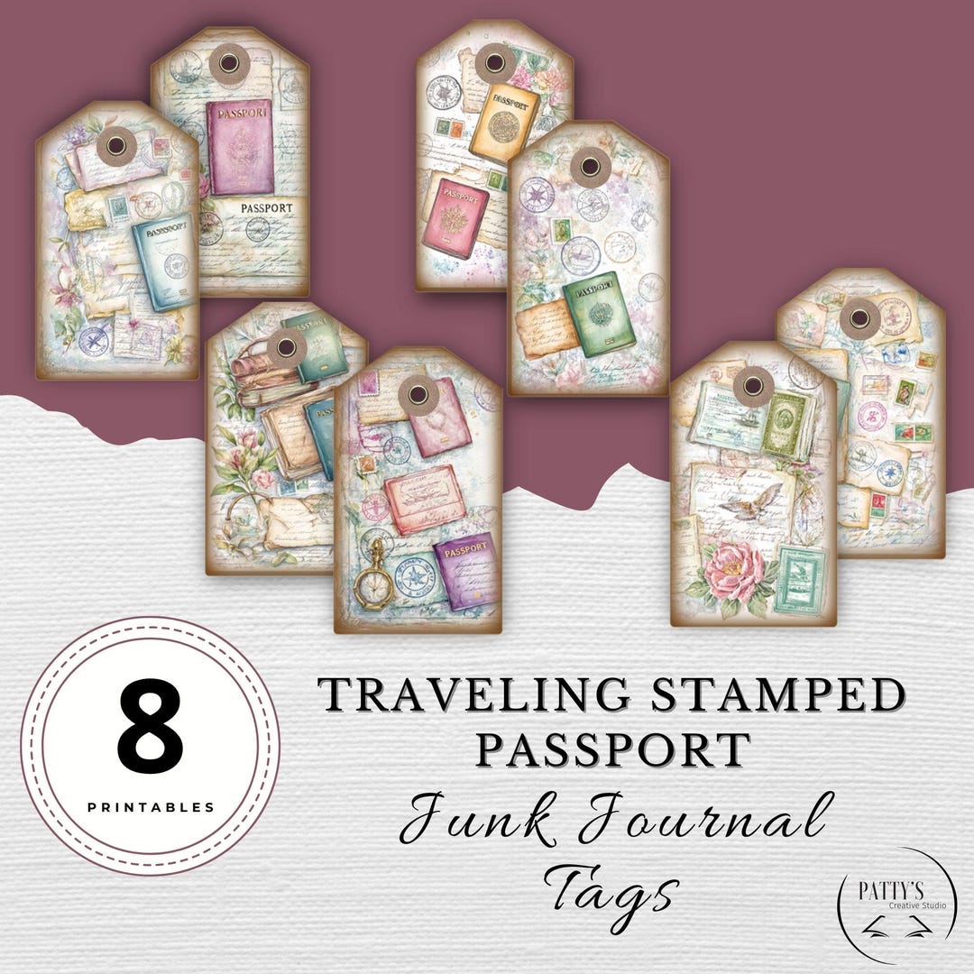 Traveling Stamped Passport Junk Journal Ephemera Tags Vacation Stamped ...