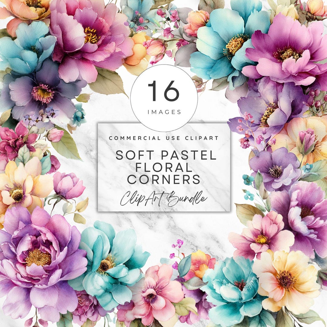 Soft Pastel Floral Corner Frames Clipart Bundle Watercolor Vibrant ...