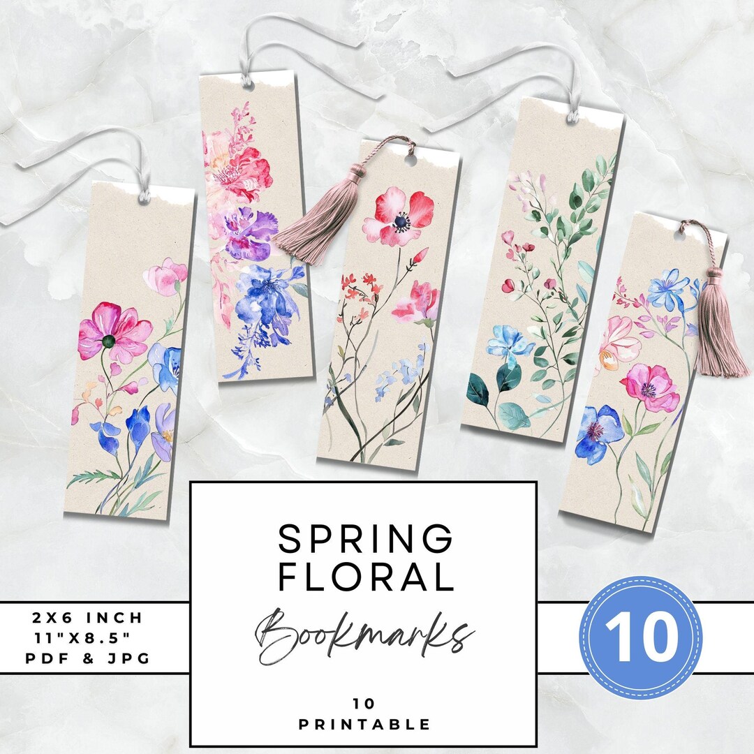 Spring Floral Bookmarks Printable Set of 10 Book Lovers Digital ...