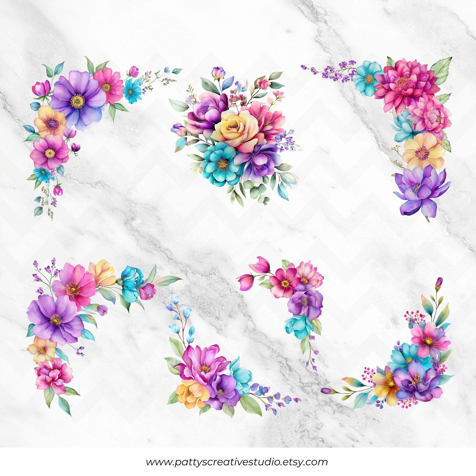 Bright Floral Corner Frames Clipart Bundle Watercolor Bright Flower ...
