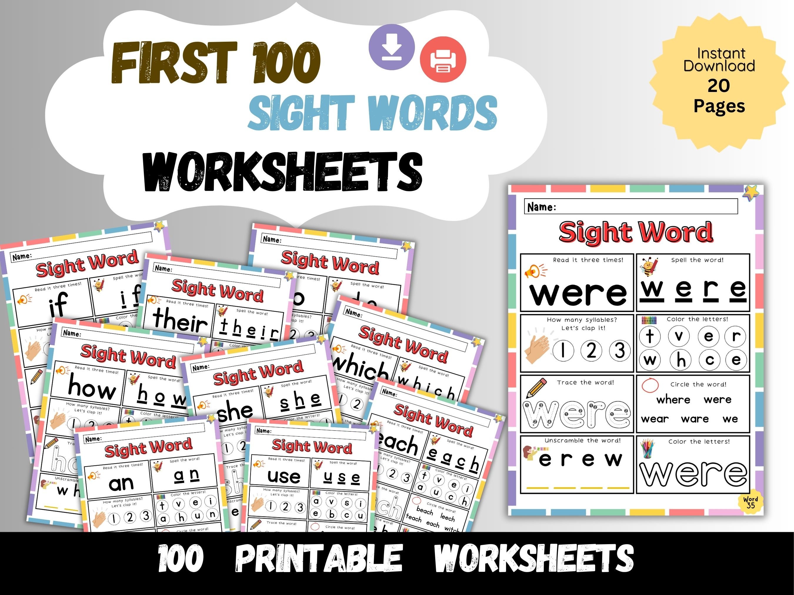 100 Printable Sight Word Worksheets for Kindergarten 1st-grade Students ...