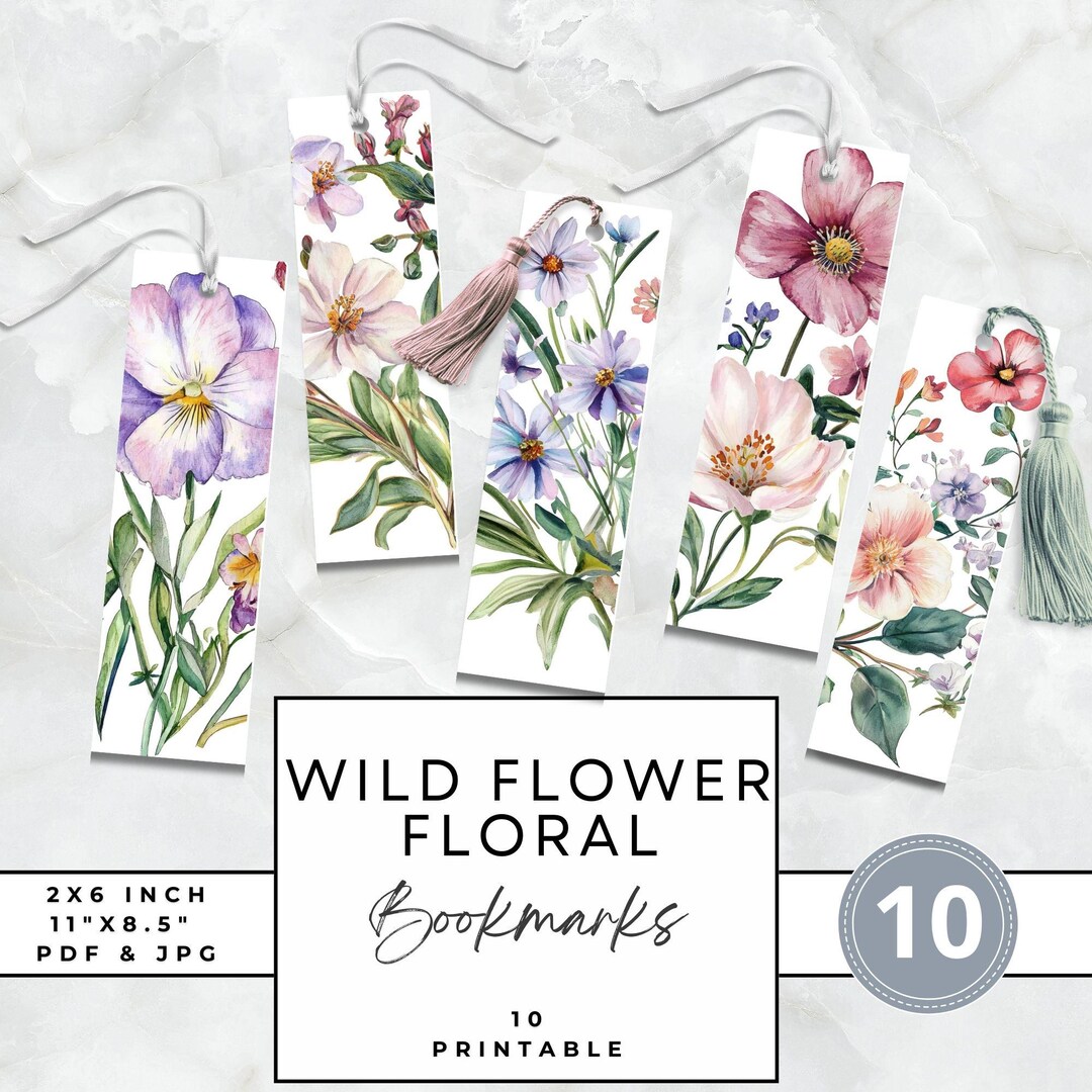 Wild Flower Bookmarks Printable Set of 10 Pretty Floral Book Lovers ...