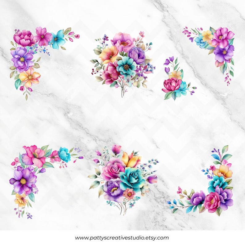 Bright Floral Corner Frame Clipart Bundle Watercolor Bright Flowers ...