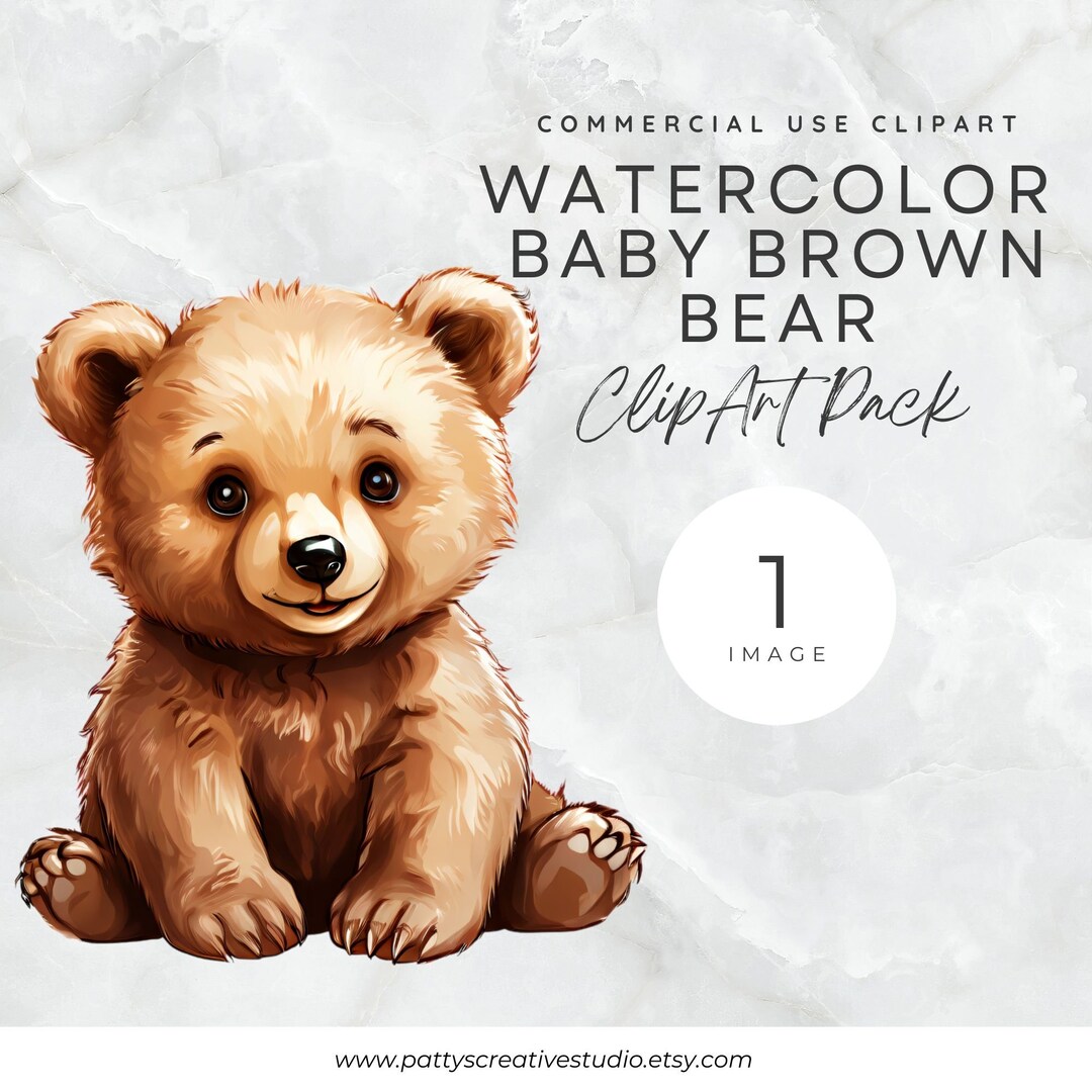 Cute Baby Brown Bear 1 Image Clipart Animal Watercolor Cute Baby Bear ...