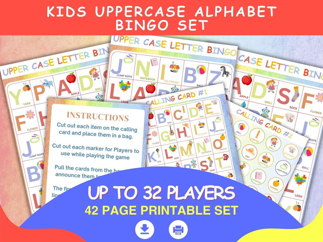 Kids Uppercase Letter Bingo Game Cards ABC Bingo Game Activity Bingo ...