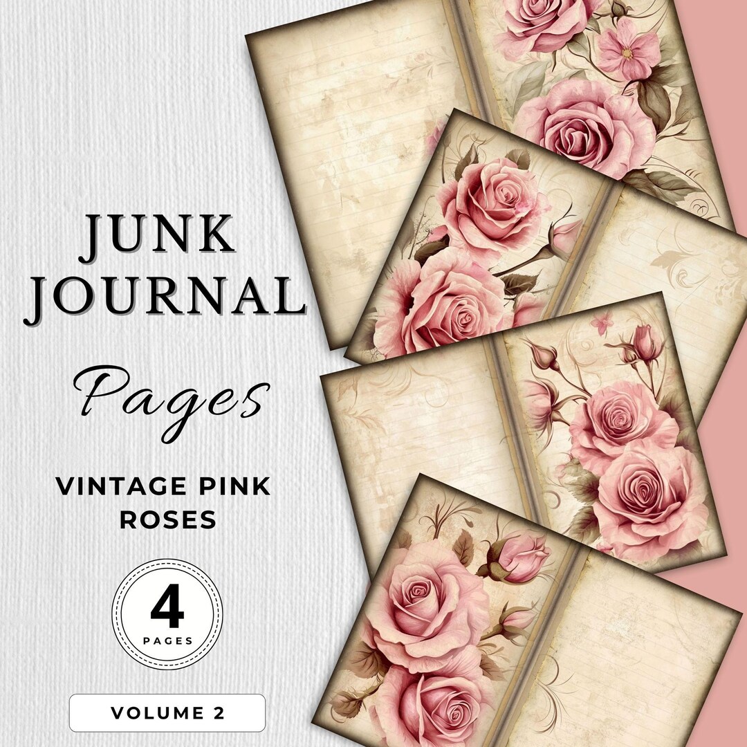 Vintage Roses Junk Journal Digital Pages Vintage Pink Roses 4 Printable ...