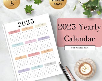 2025 S-S Yearly Calendar Pastel Color Calendar Planner Printable ...