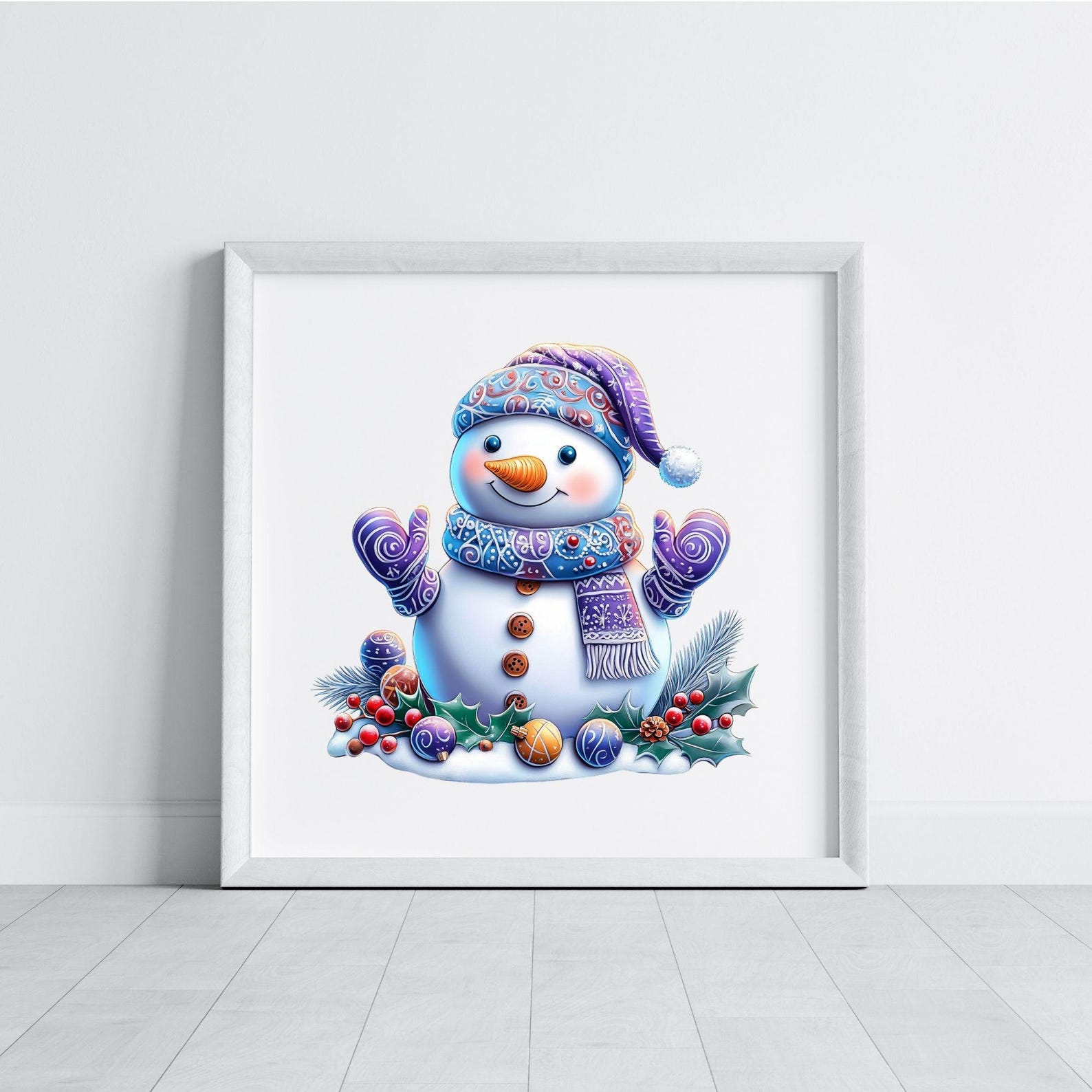 Purple Teal Snowman Clipart Christmas Card PNG Digital Download Cute ...