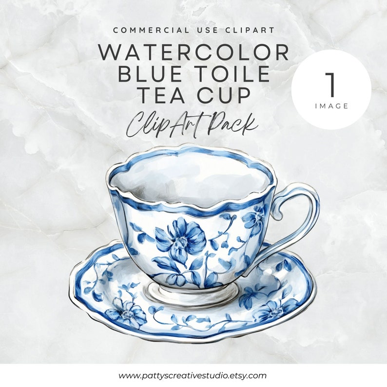 Blue Toile Tea Cup Saucer 1 Image Clipart Blue Chinoiserie Teacup ...