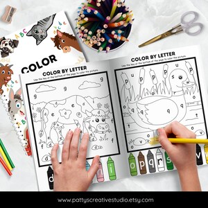 Kids Color by Letter Animals Activity Pack Worksheets Preschool Pre-k ...