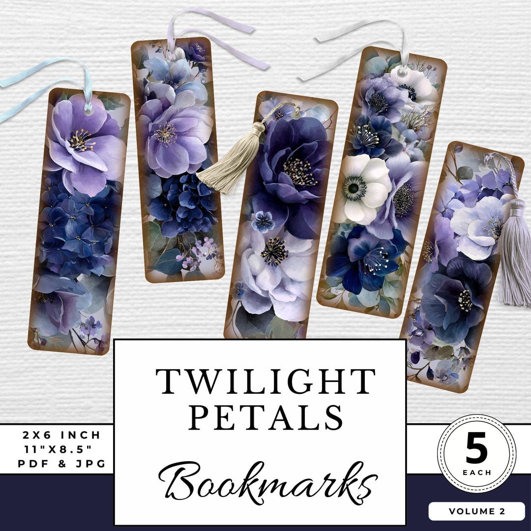 Purple Floral Bookmarks Printable Set of 5 Twilight Petals Digital ...
