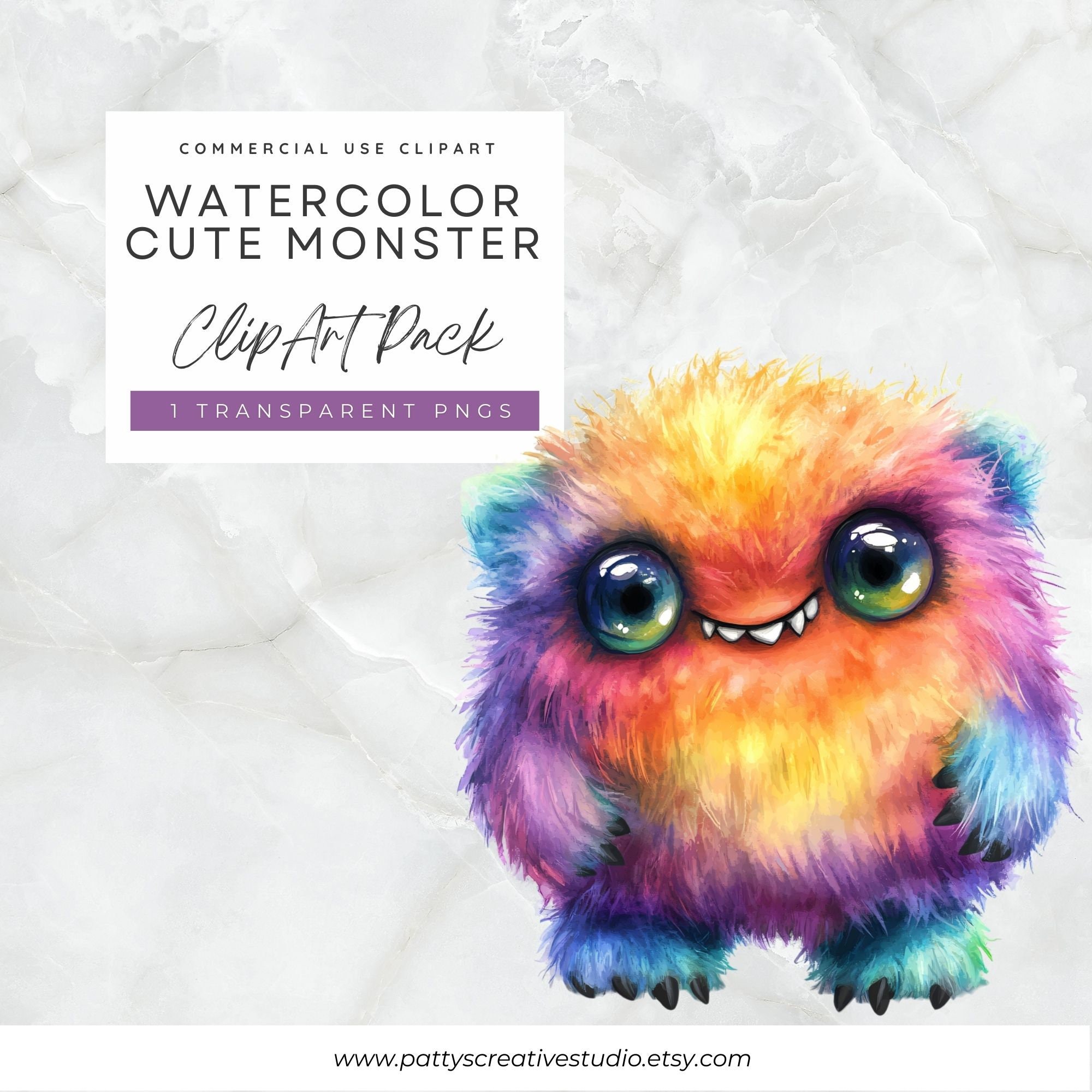 Cute Fuzzy Monster Watercolor Clipart 1 Image Digital Craft Cute Quirky ...