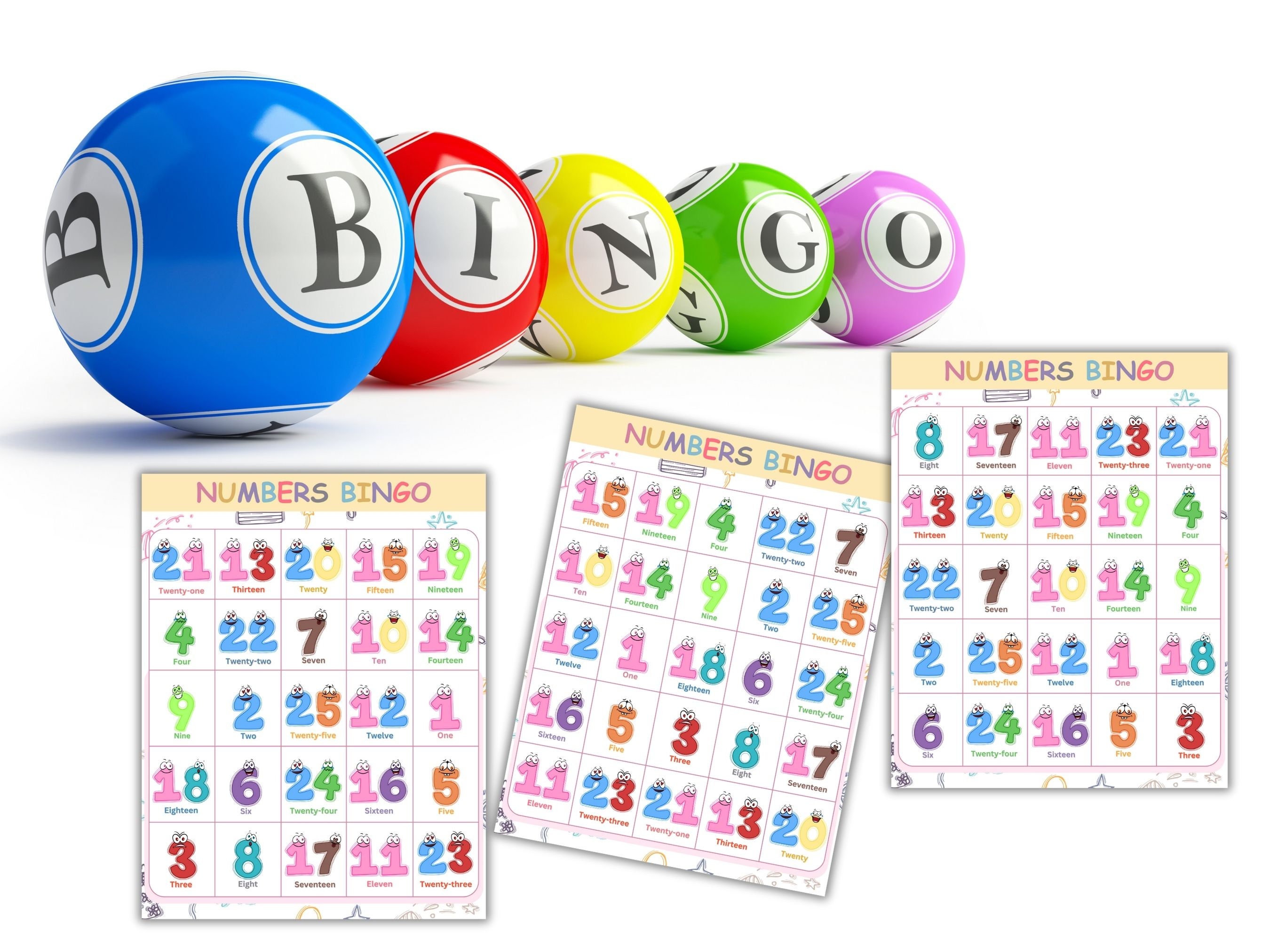 Kids Numbers Bingo Game Cards Summer Game Activity Bingo Cards Numbers ...