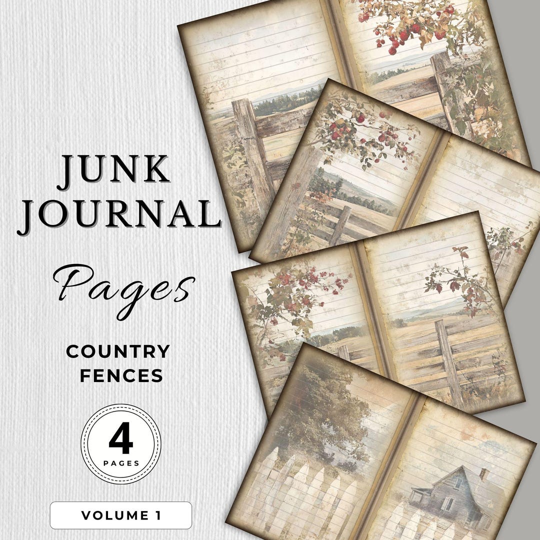 Fences Junk Journal Digital Paper Pages Rustic Cottage Country Fences 4 ...