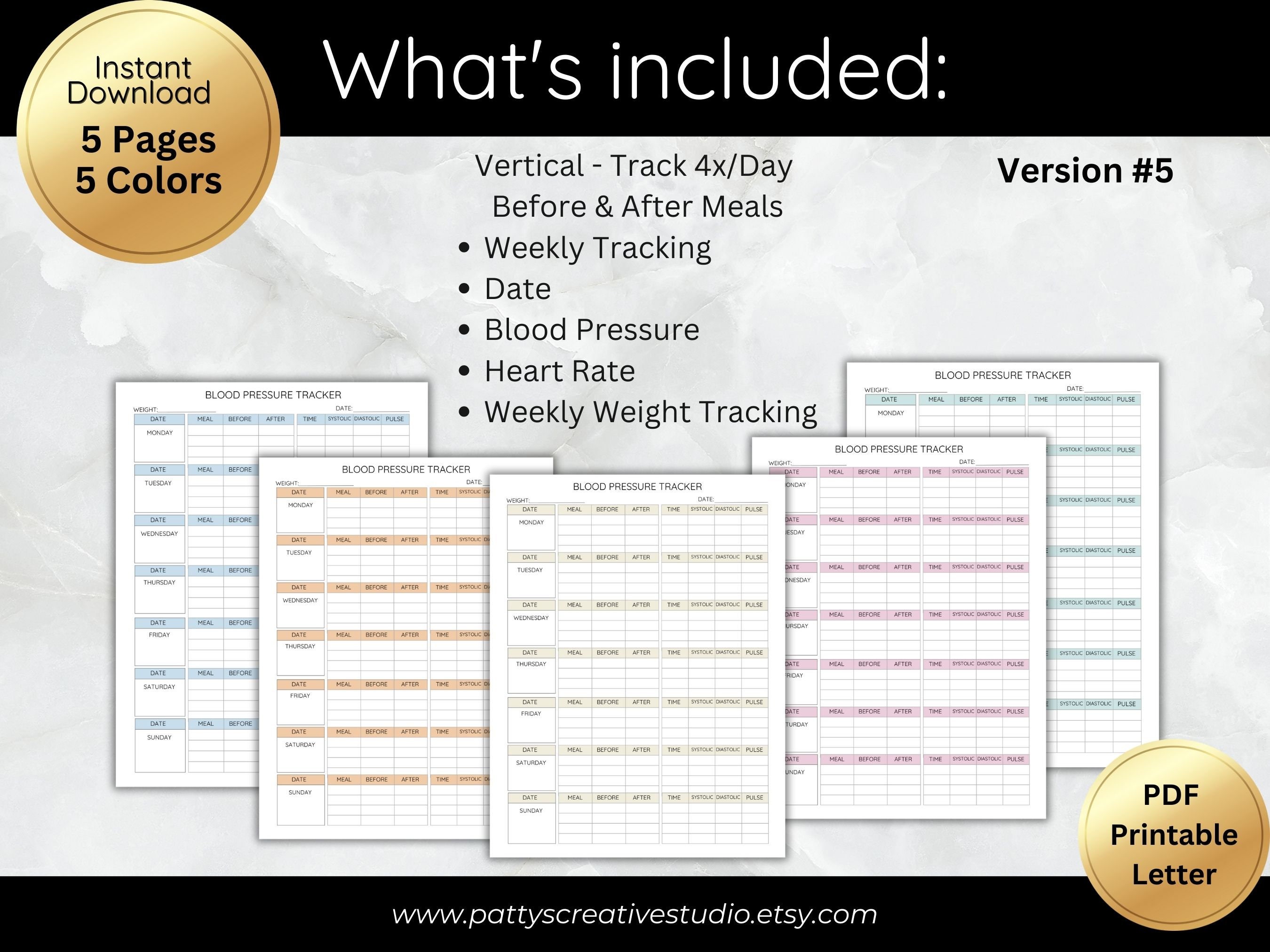Weekly Blood Pressure Tracker BP Log Blood Pressure Chart Daily Medical ...