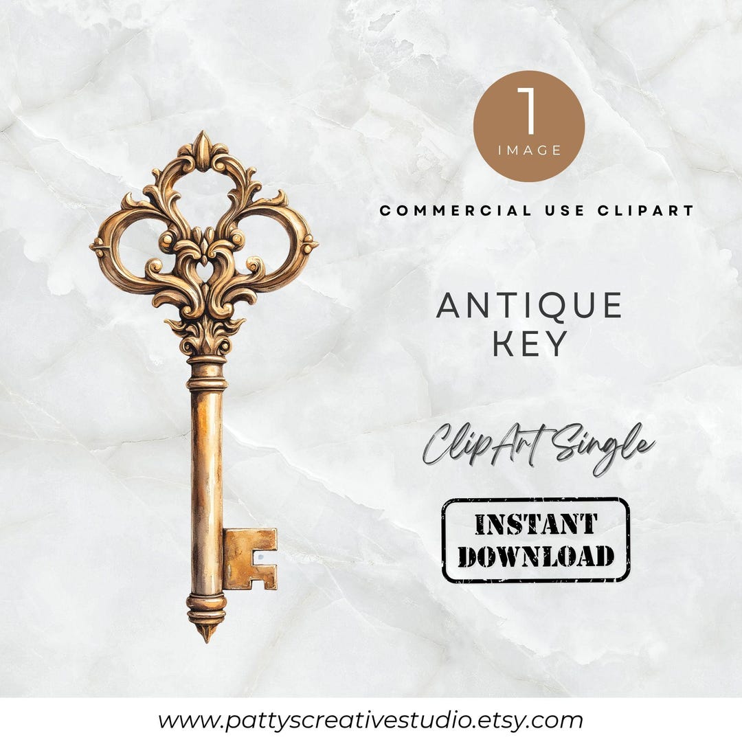 Antique Key 1 Image Clipart PNG Watercolor Printable Metal Victorian ...