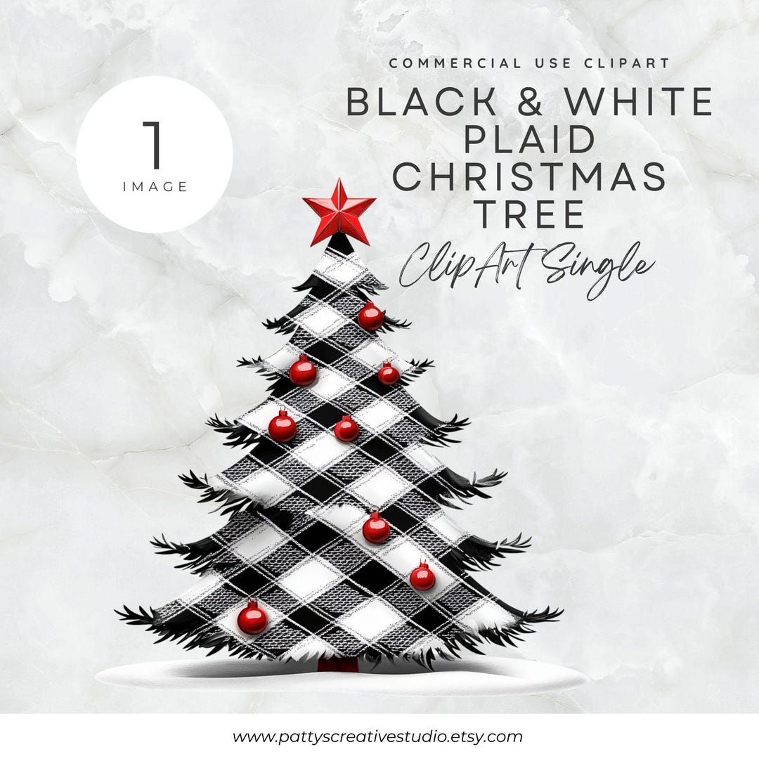 Black Plaid Christmas Tree Clipart Black & White Christmas Tree Holiday ...