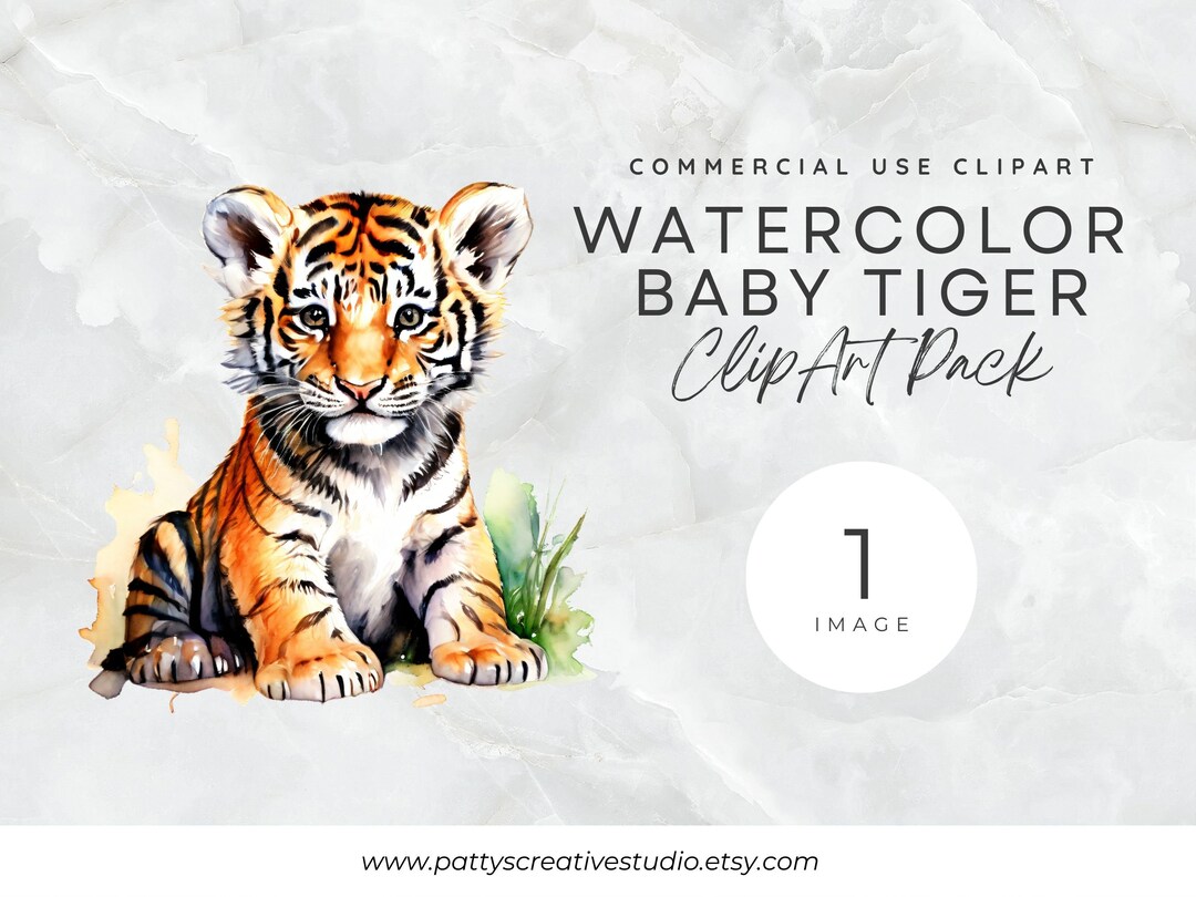 Cute Baby Tiger 1 Image Clipart Animal Watercolor Cute Baby Tiger Cub ...