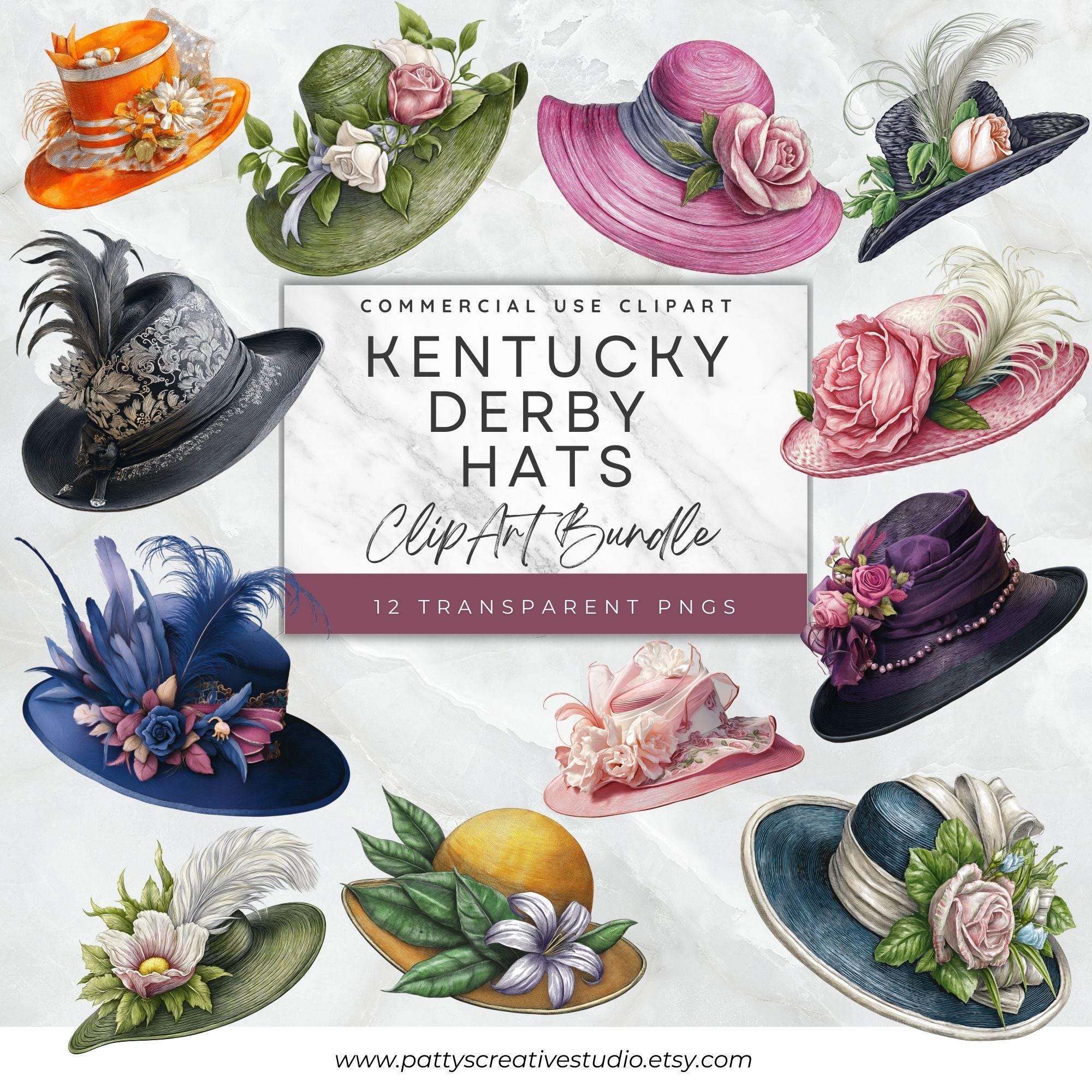 Kentucky Derby Hat Clipart Bundle Fancy Wide-brimmed Derby Hat Image ...