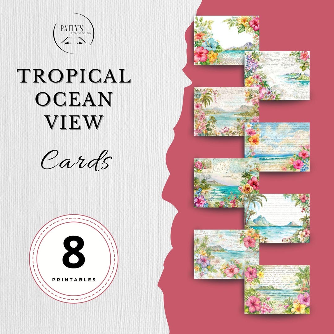 Tropical Ocean View Junk Journal Cards Botanical Tropical Vacation ...