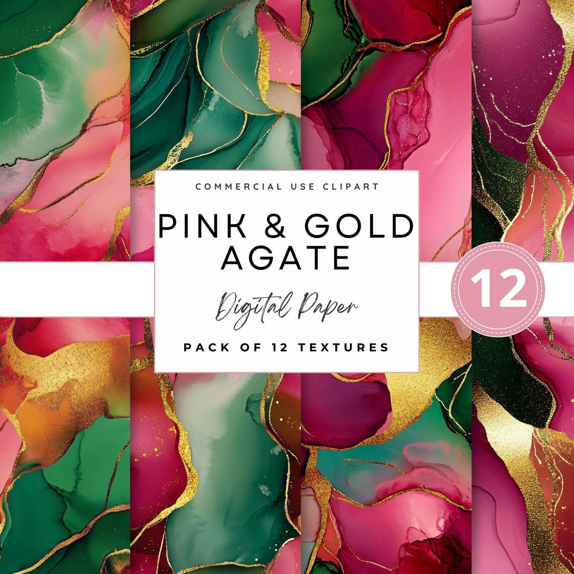 Pink & Gold Agate Digital Paper, Printable Scrapbook Texture (12"x12 ...