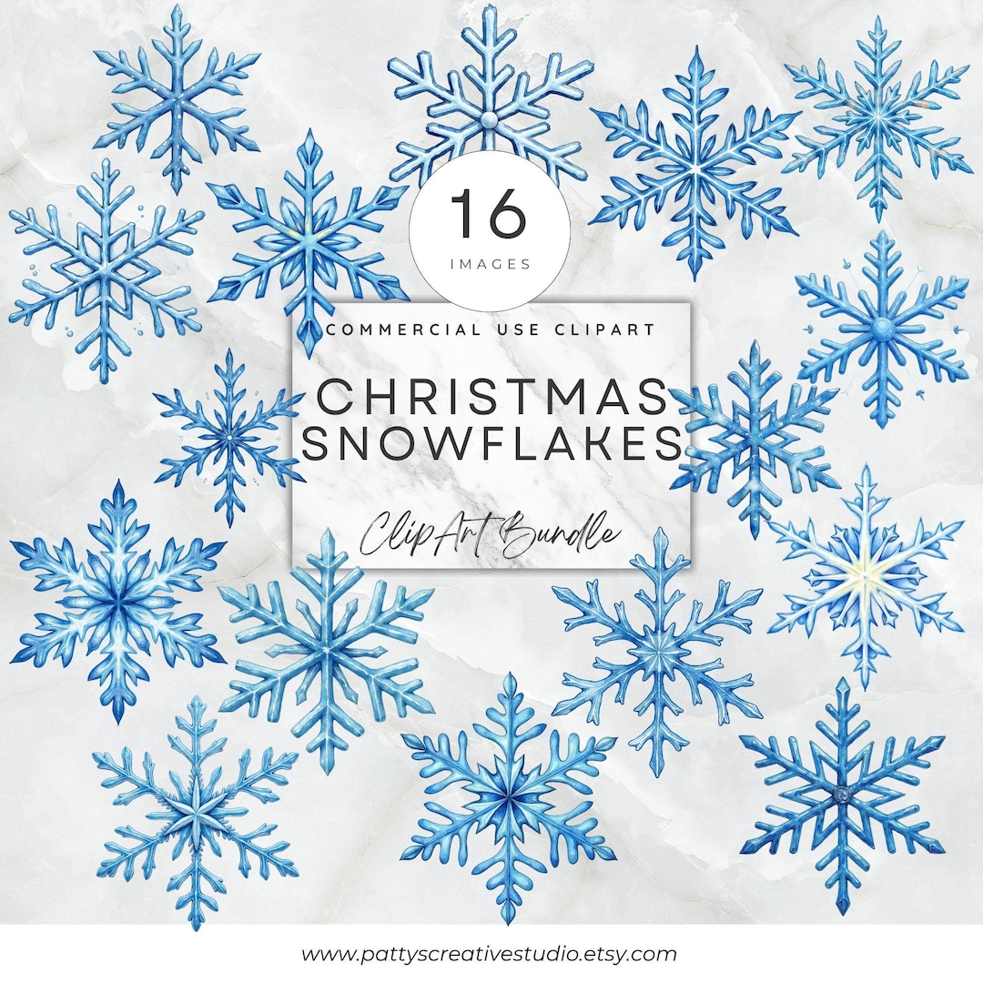 Christmas Blue Snowflakes Clipart Bundle Graphics PNG Holiday Christmas ...
