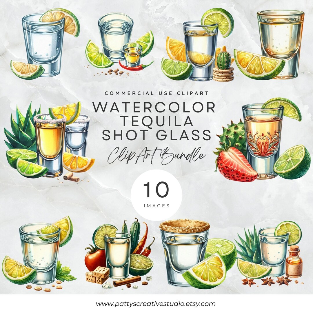 Tequila Shot Glass Clipart Bundle Digital Paper Craft Tequila Drink ...