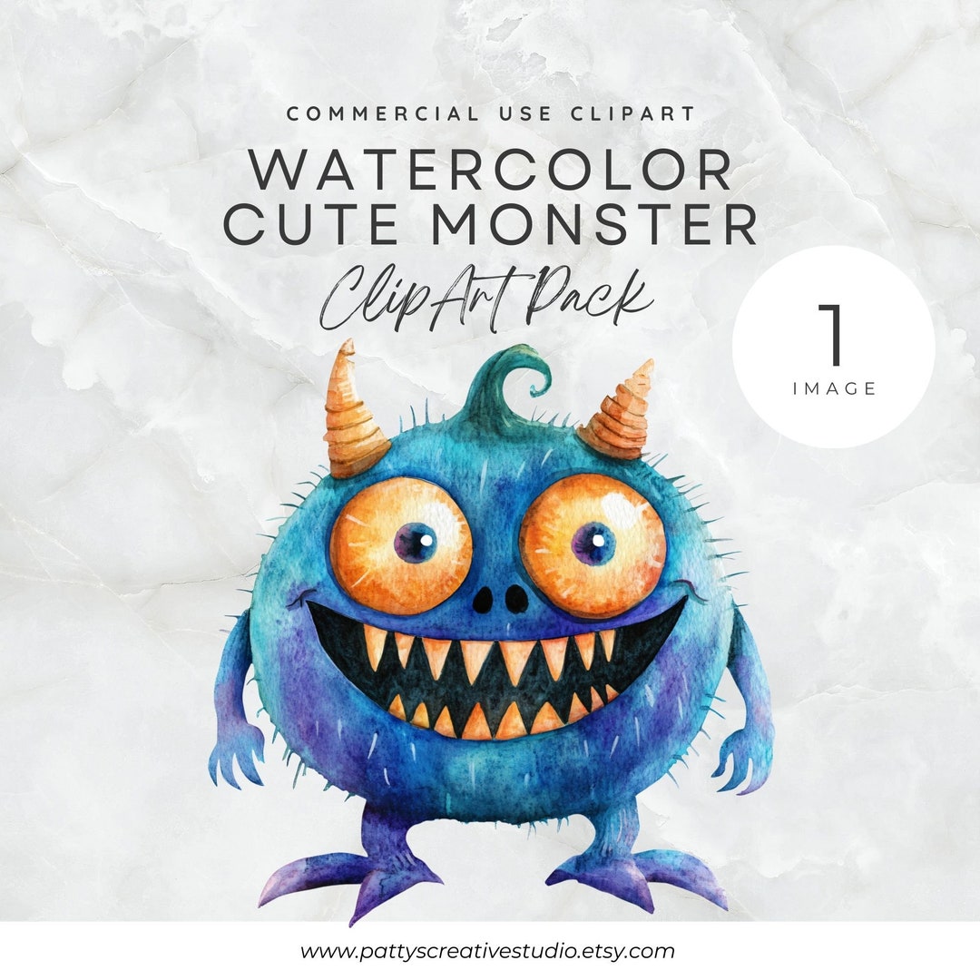 Cute Happy Monster Watercolor Clipart 1 Image Digital Craft Cute Quirky ...