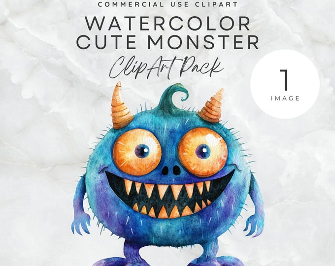 Monster Watercolor Clipart, Cute Digital Creatures PNG, Party Invites ...