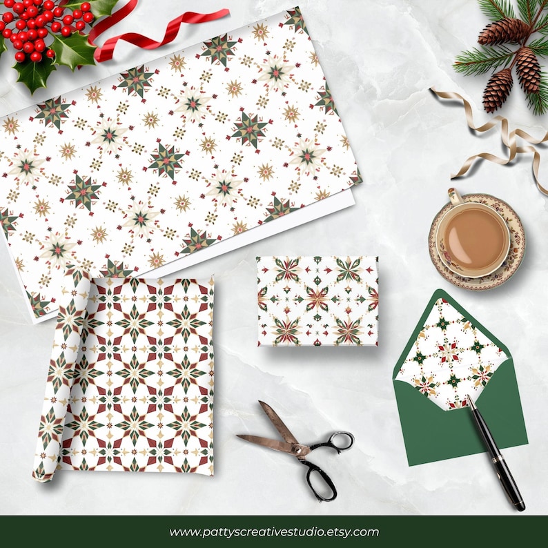 Christmas Star Digital Paper Seamless Holiday Digitial Wrapping Paper ...
