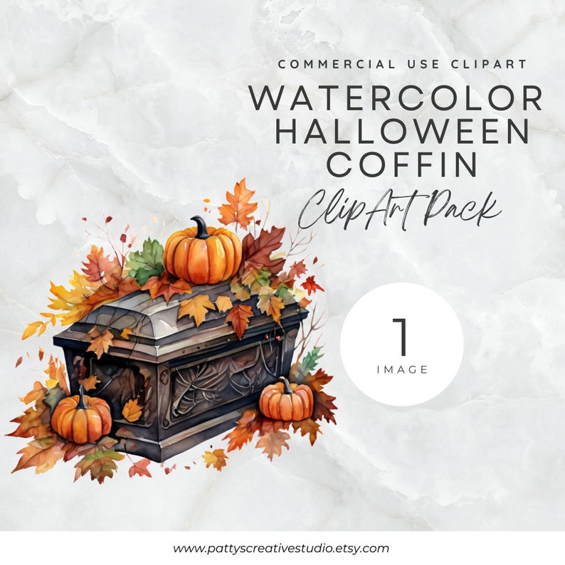 Halloween Coffin Watercolor Clipart 1 Image Digital Craft Spooky Coffin ...