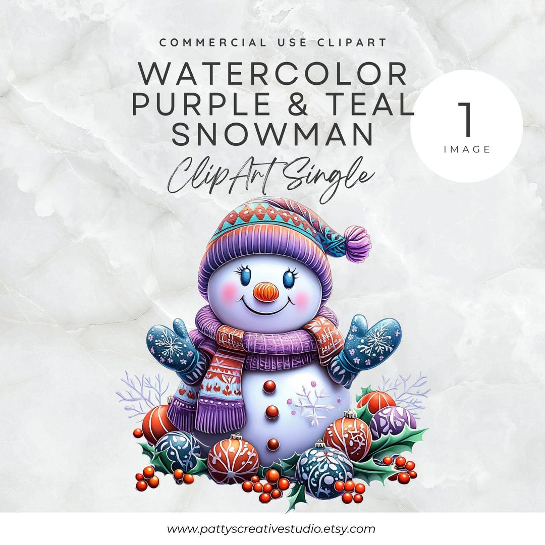 Purple Teal Snowman Clipart Christmas Card PNG Digital Download Cute ...