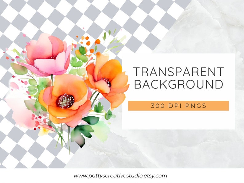 Pink Orange Floral 1 Image Clipart Orange Pink Watercolor Floral ...