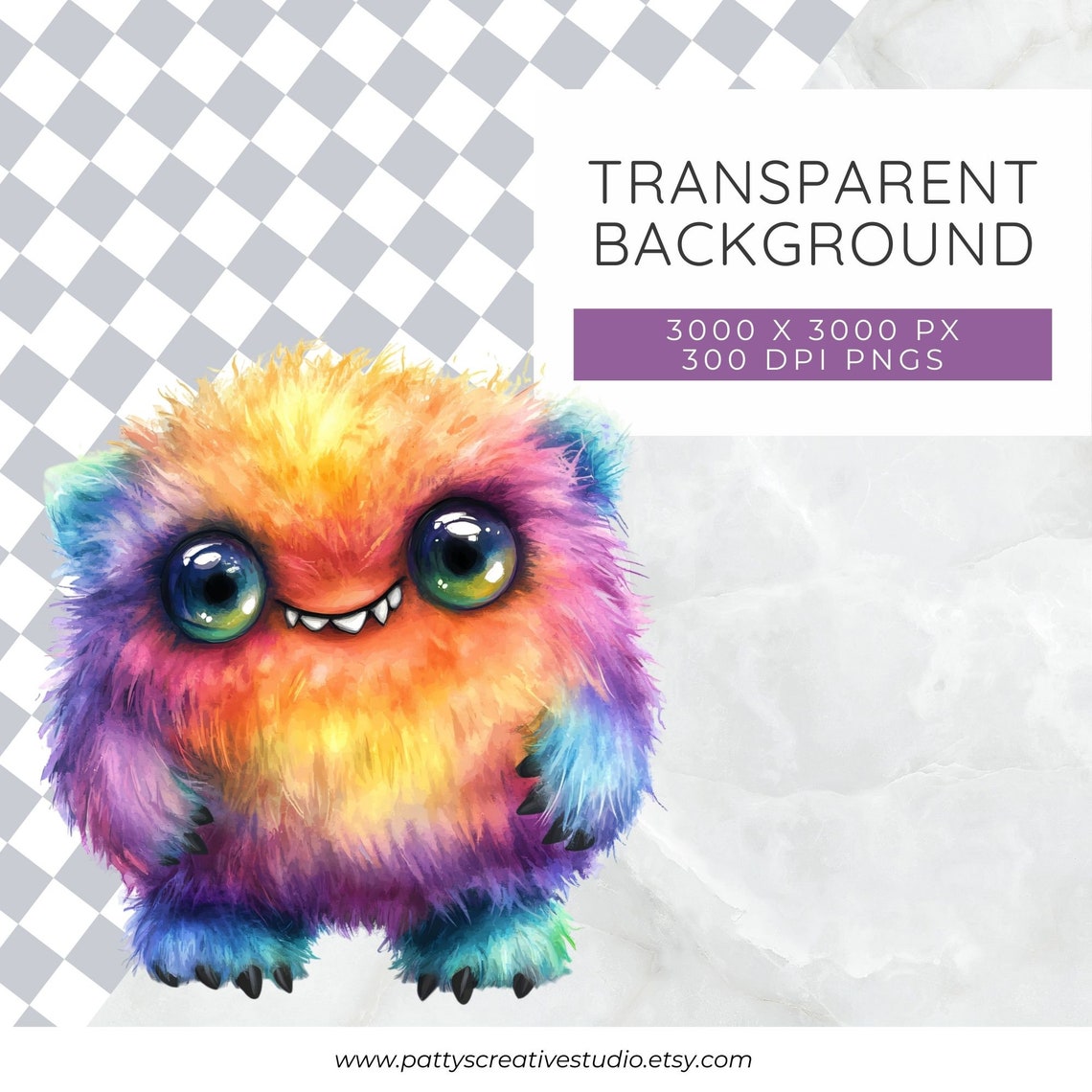 Cute Fuzzy Monster Watercolor Clipart 1 Image Digital Craft Cute Quirky ...