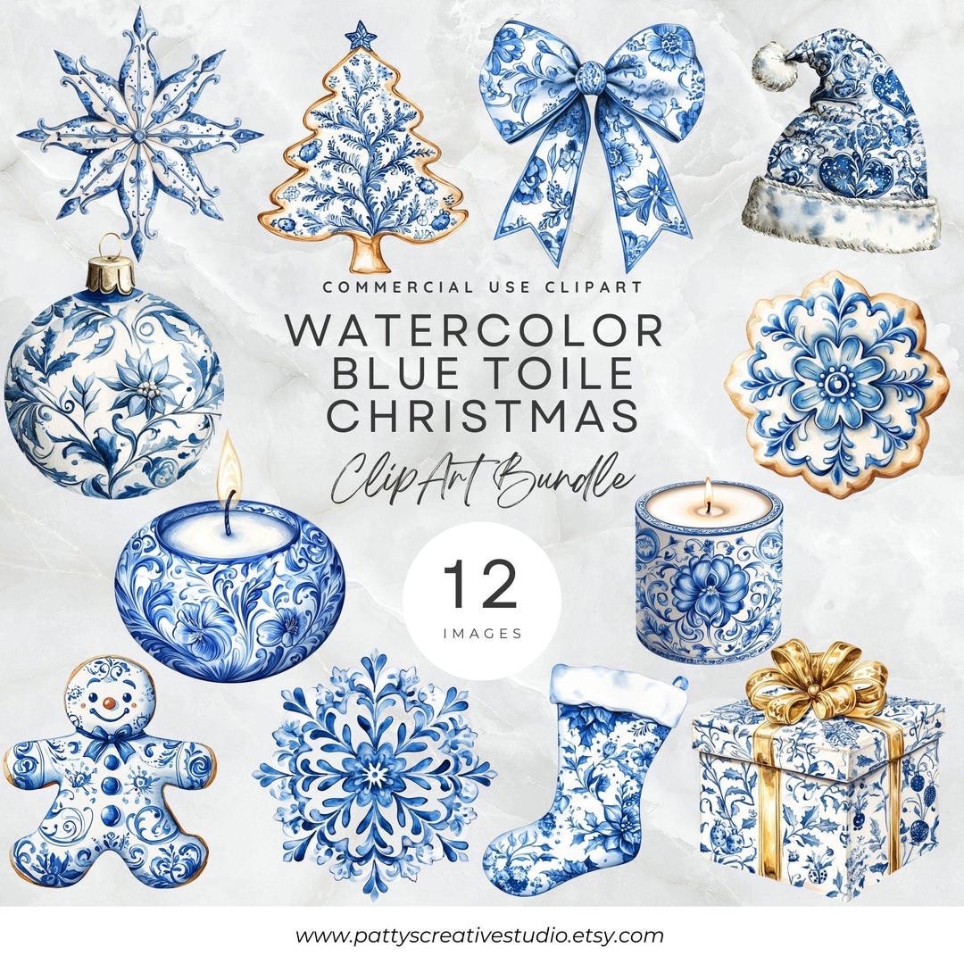 Blue Toile Christmas Clipart Bundle Christmas Gift Holiday Chinoiserie ...