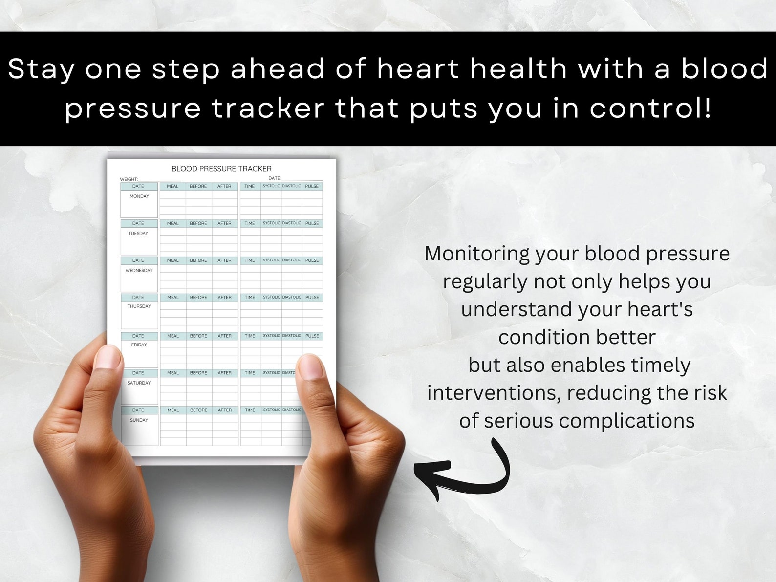 Weekly Blood Pressure Tracker BP Log Blood Pressure Chart Daily Medical ...