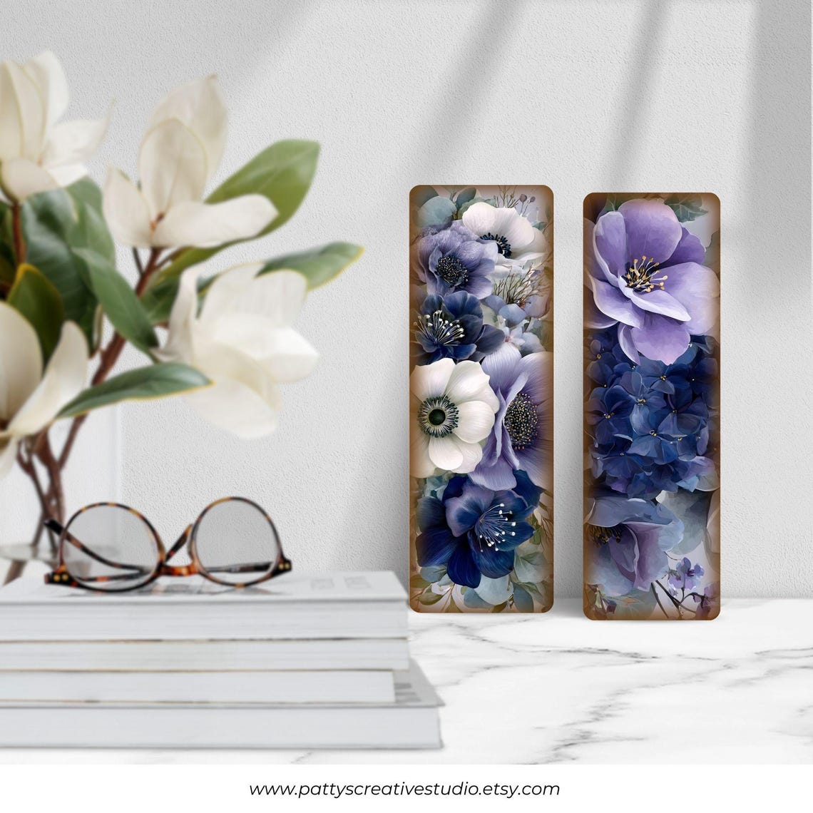 Purple Floral Bookmarks Printable Set of 5 Twilight Petals Digital ...