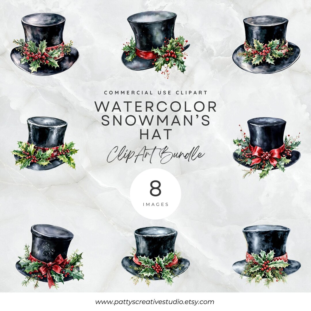 Snowman Hat Clipart Bundle Christmas PNG Digital Download Cute Snowman ...