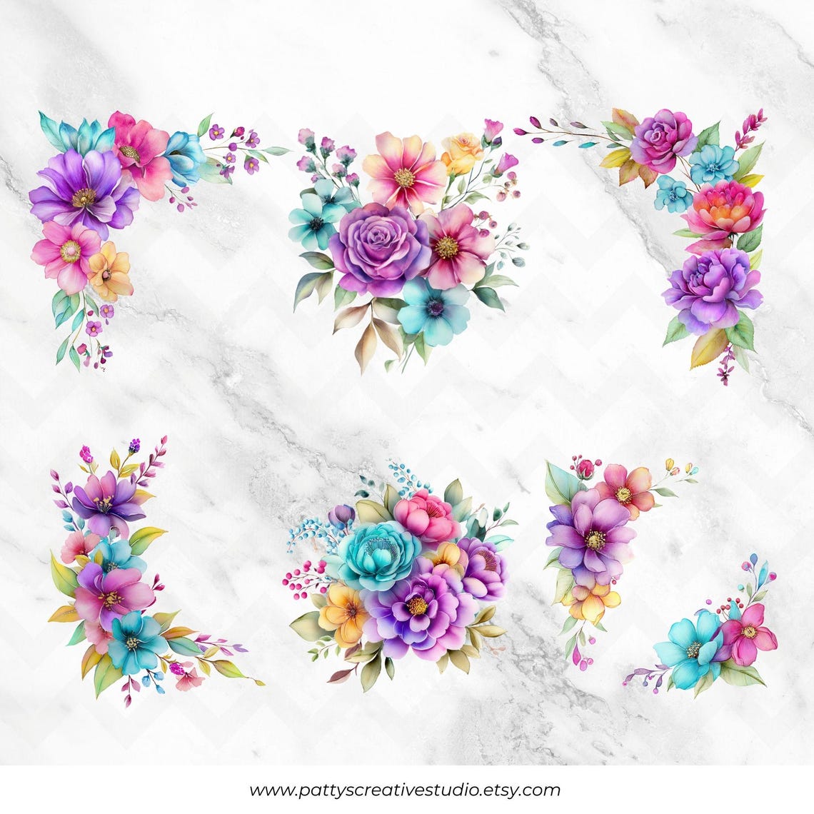Bright Floral Corner Frames Clipart Bundle Watercolor Bright Flower ...