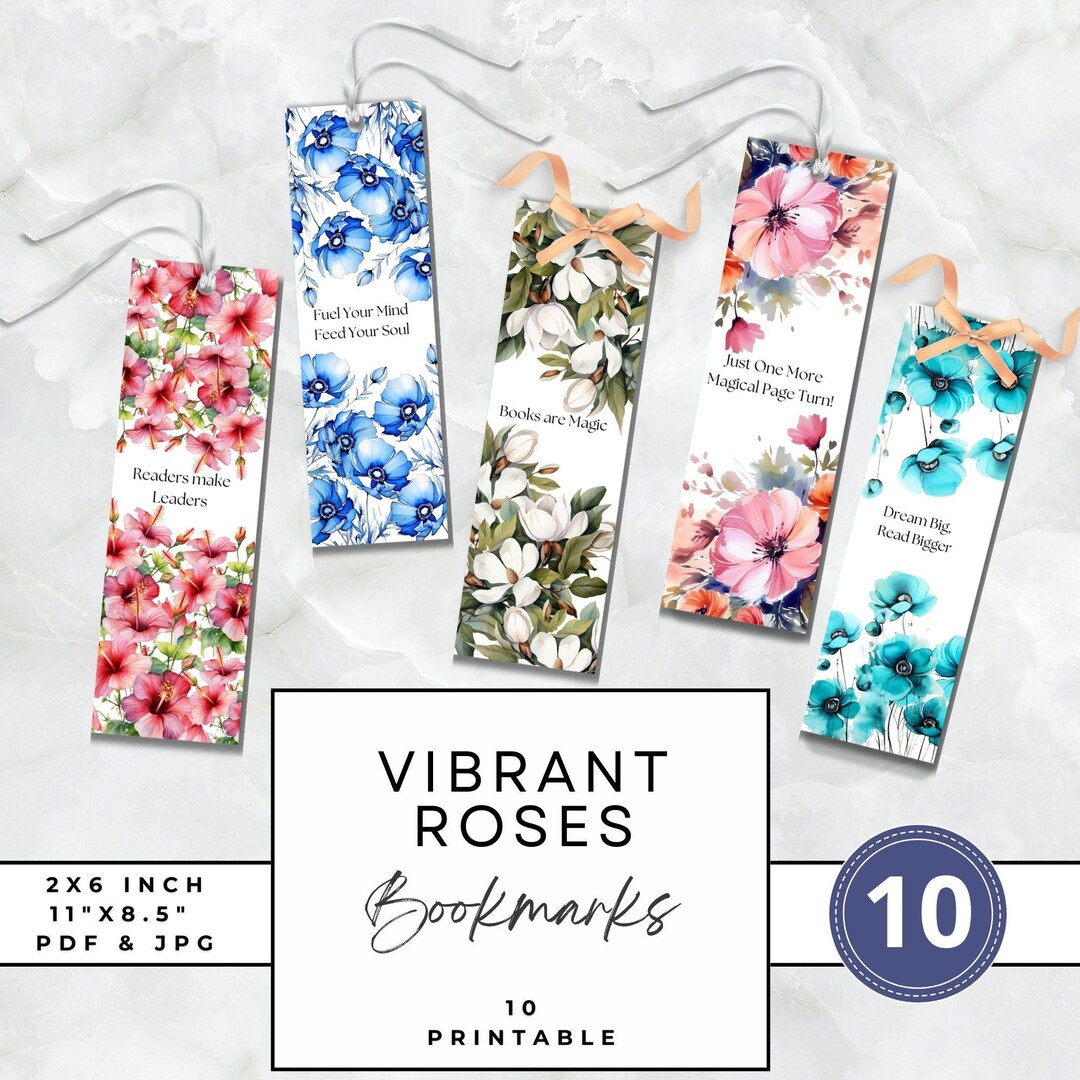 Floral Bouquet Bookmarks Printable Set of 10 Book Lovers Digital ...