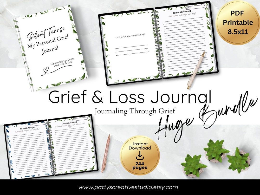 Green Grief Loss Journal With Prompts Bundle Therapy Grieving Memory ...