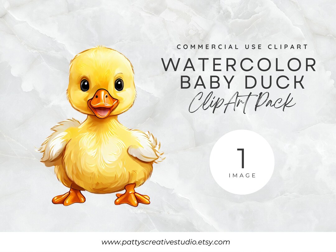 Cute Yellow Baby Duck 1 Image Clipart Yellow Watercolor Cute Baby Duck ...
