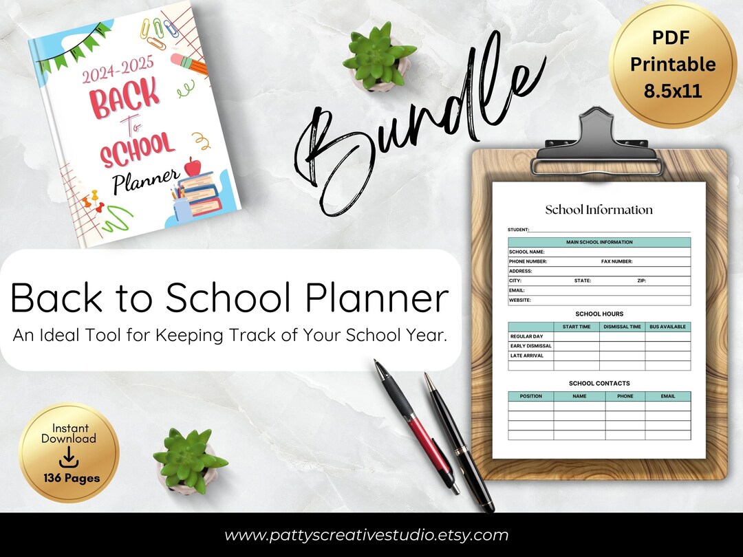 2024 2025 Back to School Printable Planner Student School Tracker ...