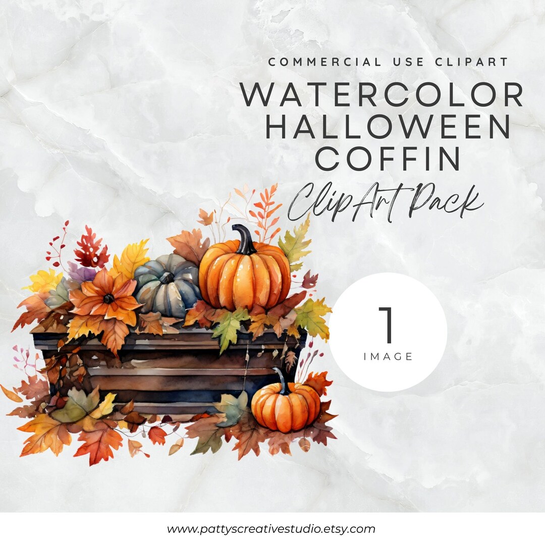 Halloween Coffin Watercolor Clipart 1 Image Digital Craft Spooky Coffin ...